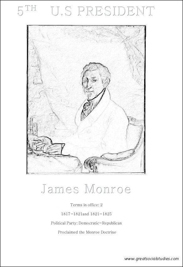 5th US president, James Monroe, kids activity sheet | GREAT SOCIAL STUDIES